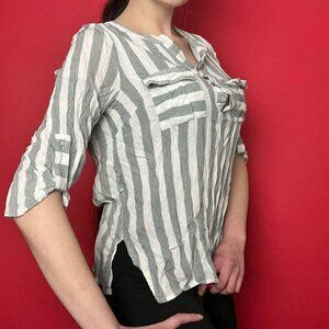 Faith and Joy | Tops | Faith And Joy La Grey And White Striped Blouse ...